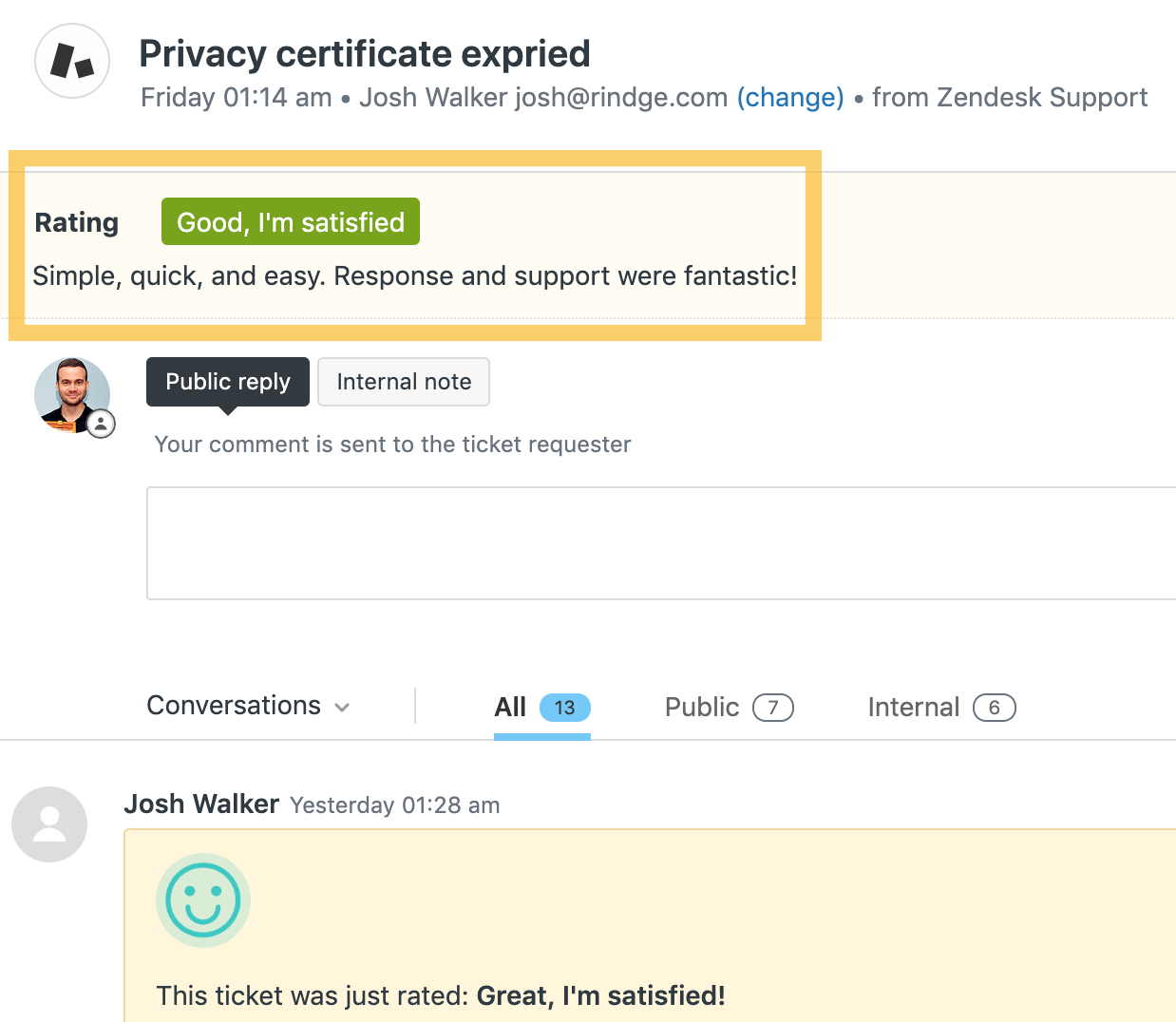 Zendesk Customer Satisfaction Surveys, One-Click CSAT or CES Ticket Feedback, NPS Emails