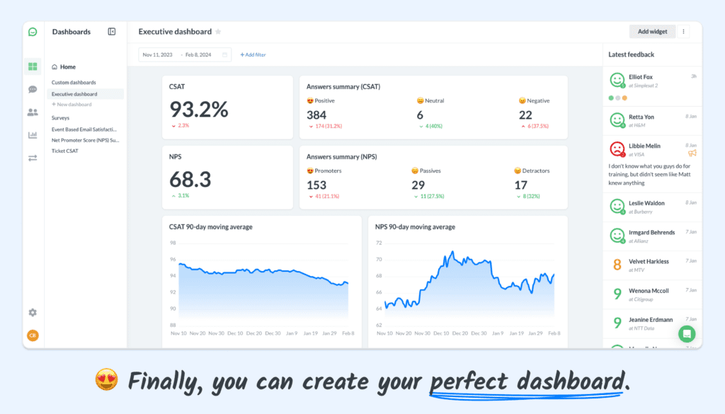 Custom dashboards, saved views, and scheduled reports - Simplesat